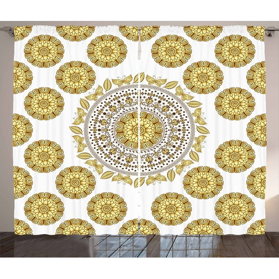 Ambesonne Mandala Curtains 2 Panel Set, Natural Leaves, 108" x 84 ...