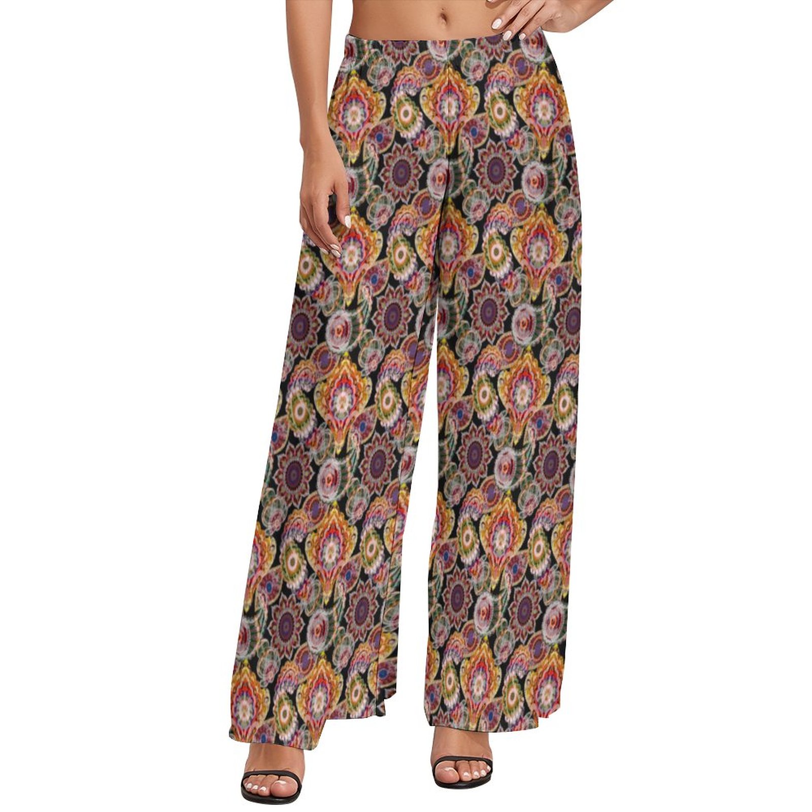 Gold Mandala Pants Retro Bohemian Print Aesthetic Straight Wide Pants ...