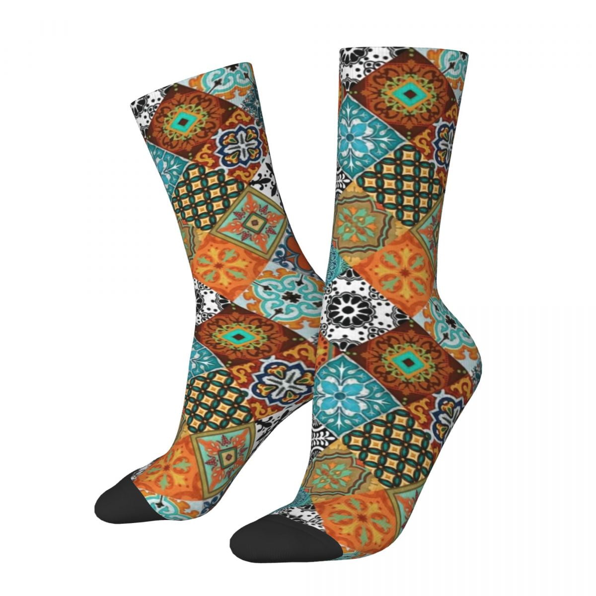 Gold Mandala Print Stockings Vintage Floral Printed Harajuku Socks ...