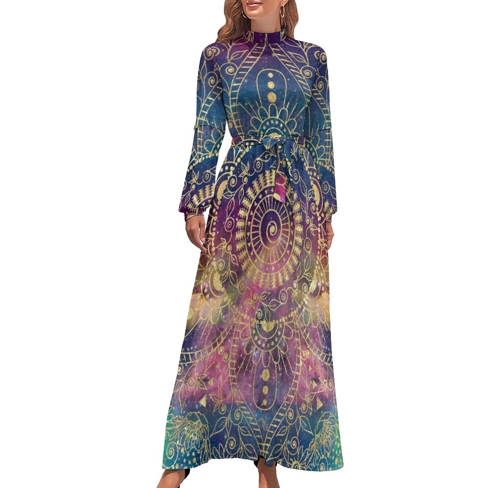 Gold Mandala Watercolor Colorful Nebula Long Dress beach dresses luxury ...