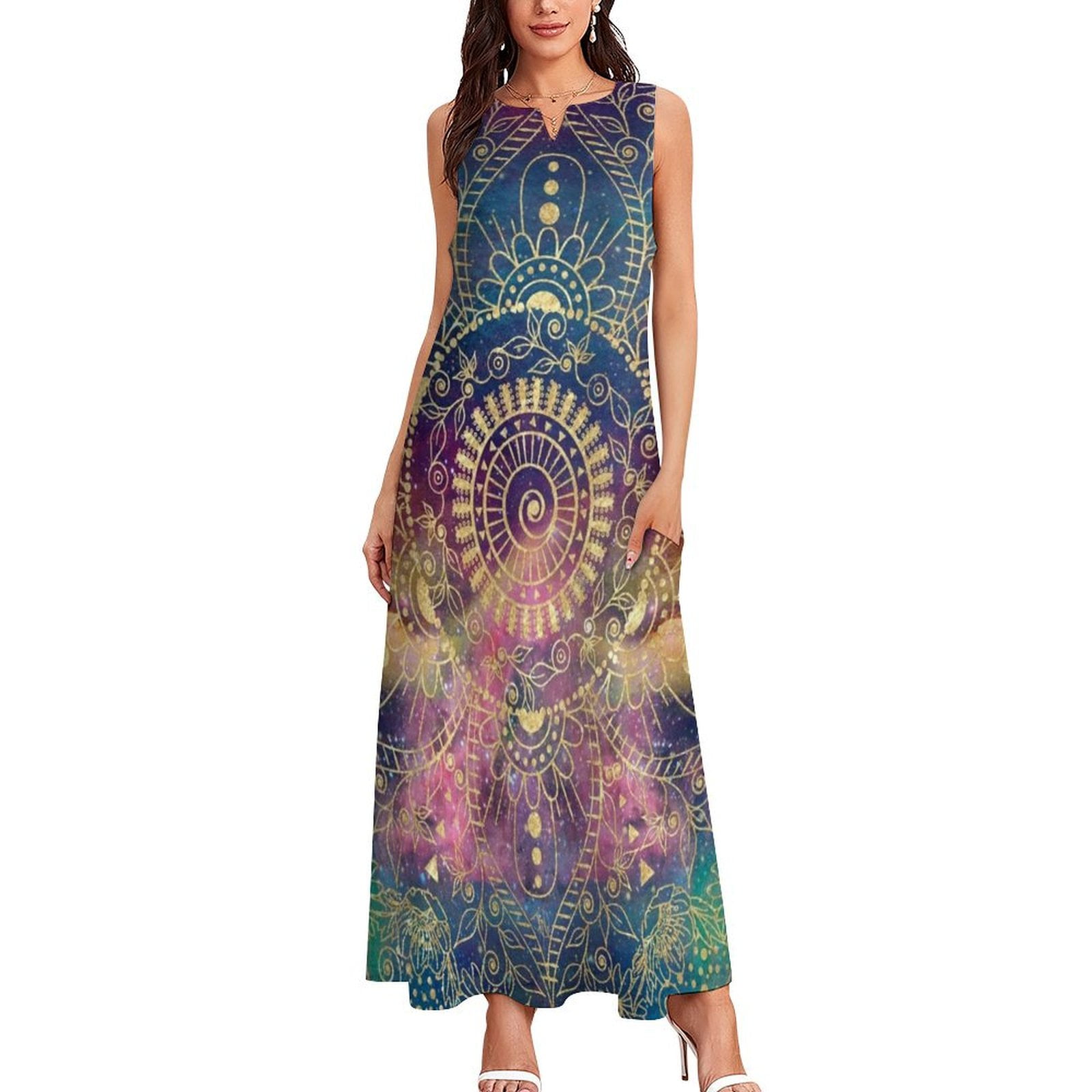 Gold Mandala Watercolor Colorful Nebula Long Dress dresses for prom ...