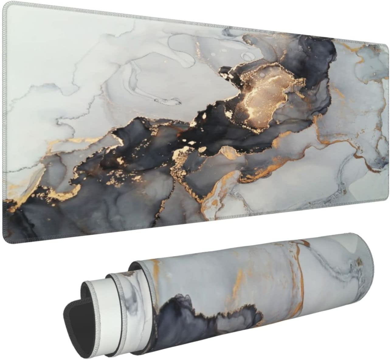 Gold Marble Extended Gaming Mouse Pad Non-Slip Rubber Base Large White ...