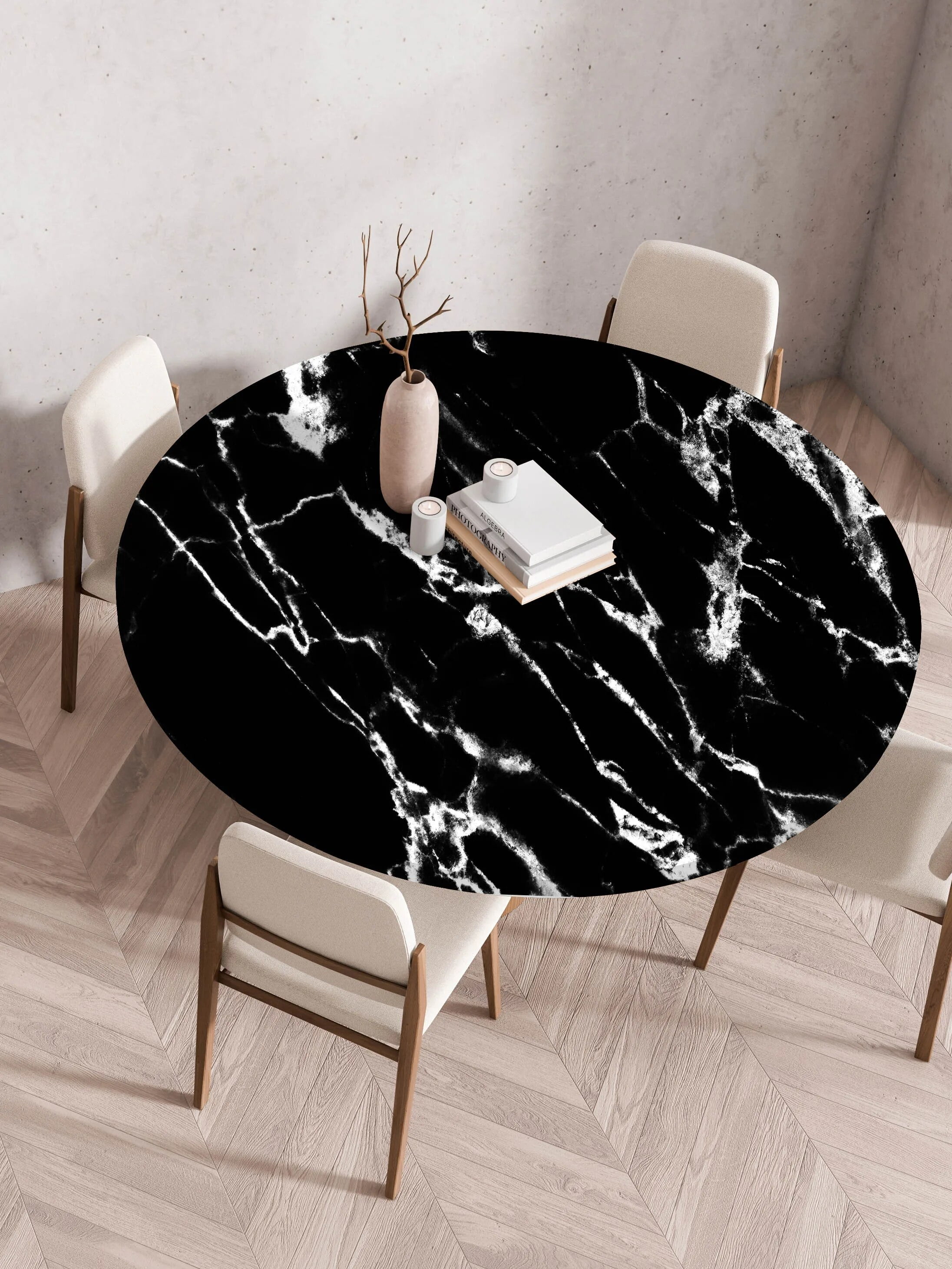 Gold Marble Fitted Round Tablecloth Black White Marble Table Covers ...