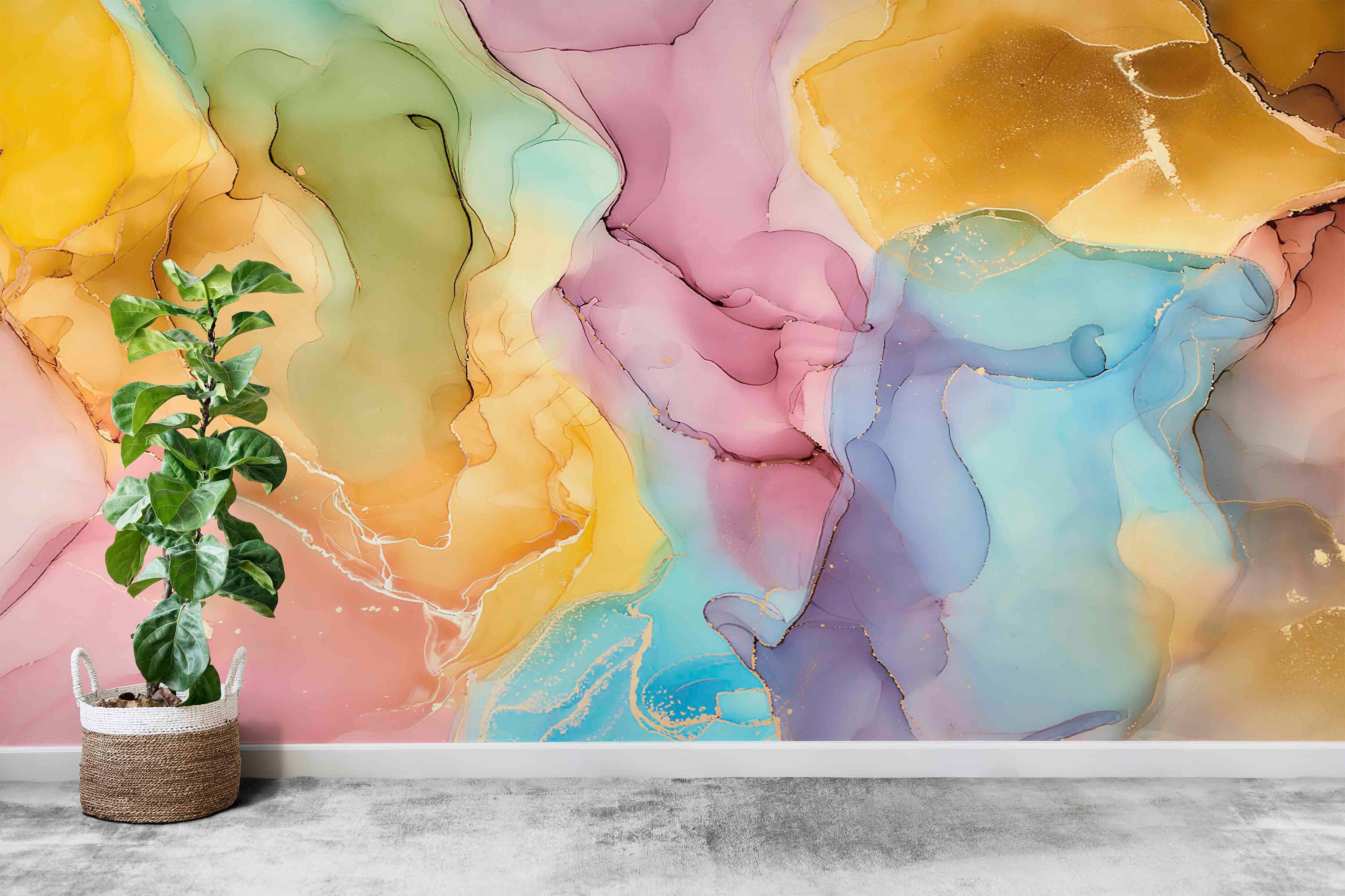 Gold Marble Mural, Paper Wall Art, Wallpaper Wall Art, Colorful Marble ...