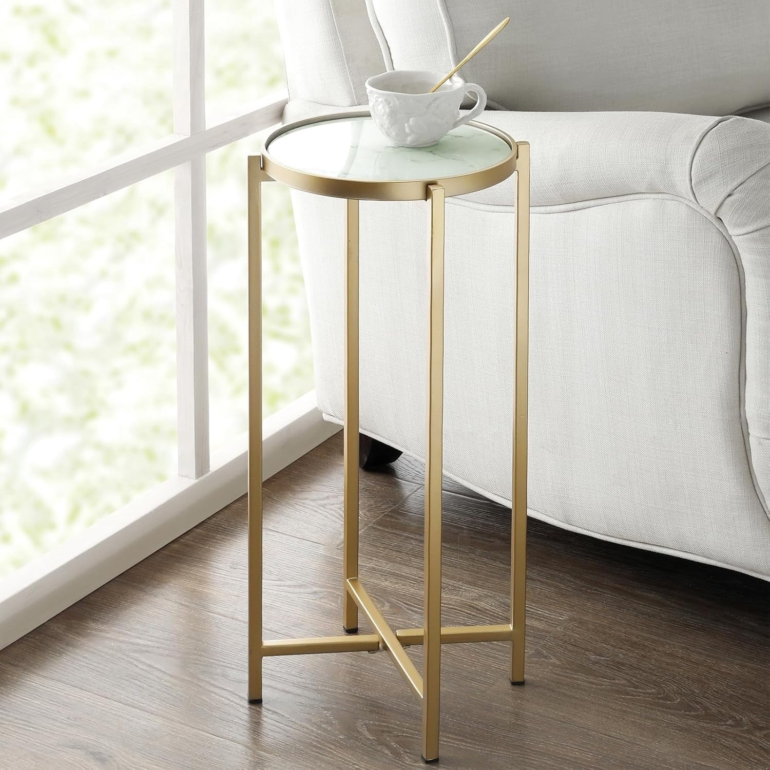 Gold Marble Snack Drink Accent Table, Small Round Side End Table for ...