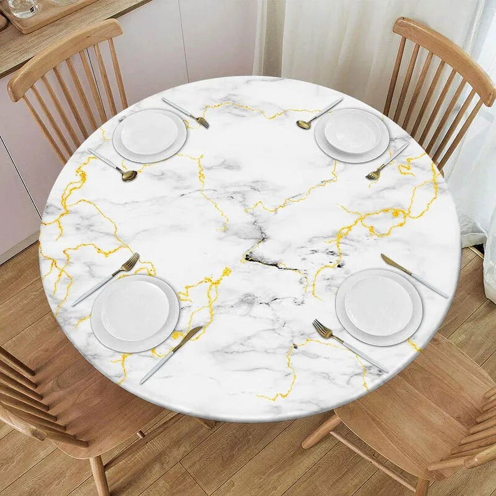 Gold Marble Surface Round Tablecloth Waterproof Elastic Edged Stone ...