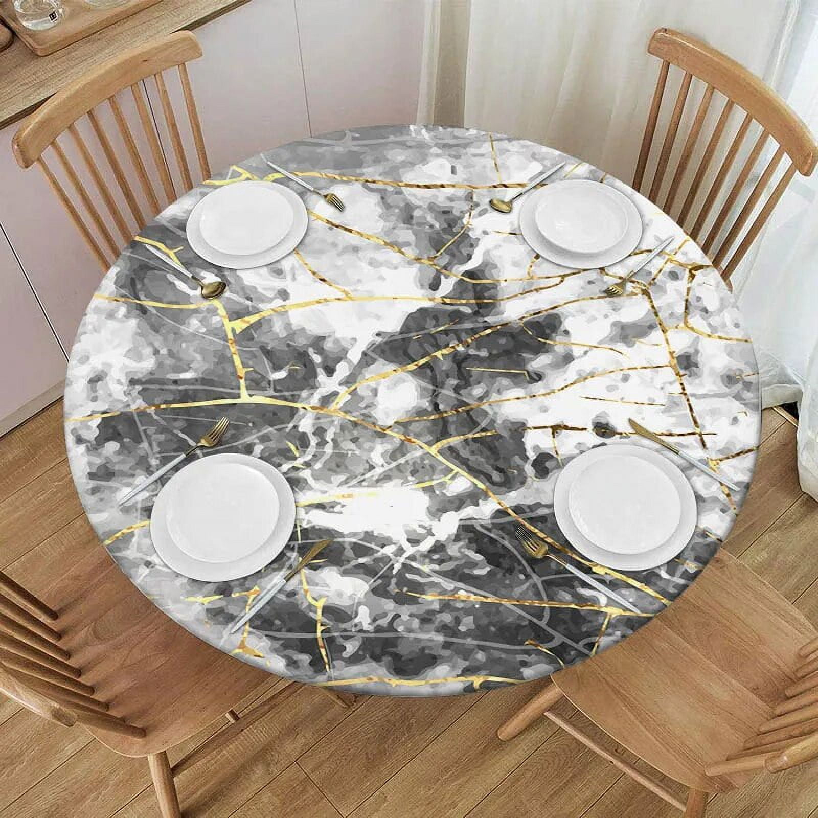 Gold Marble Surface Round Tablecloth Waterproof Elastic Edged Stone ...