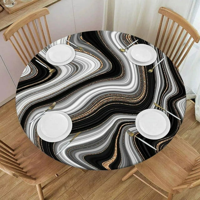 Gold Marble Surface Round Tablecloth Waterproof Elastic Edged Stone ...