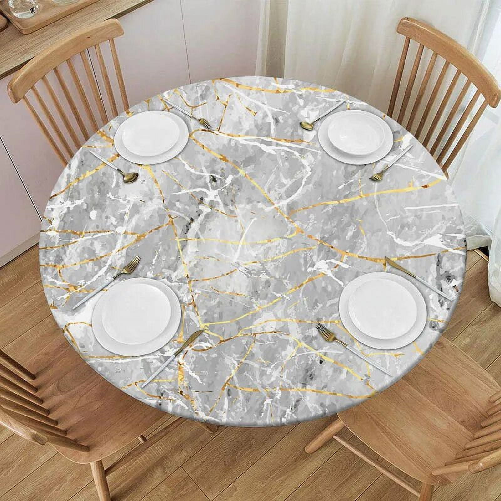 Gold Marble Surface Round Tablecloth Waterproof Elastic Edged Stone ...