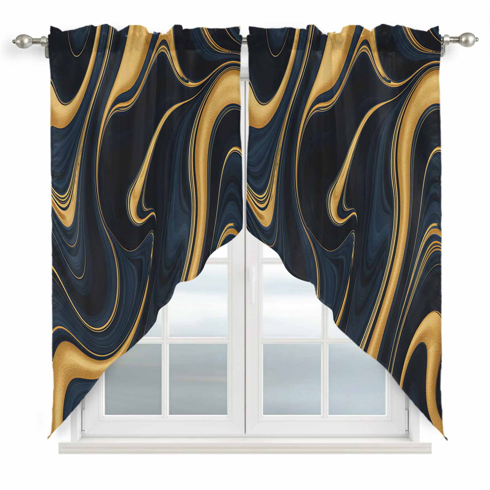 Gold Marble Texture Swag Curtain Valance for Window 2 Panels Abstract ...