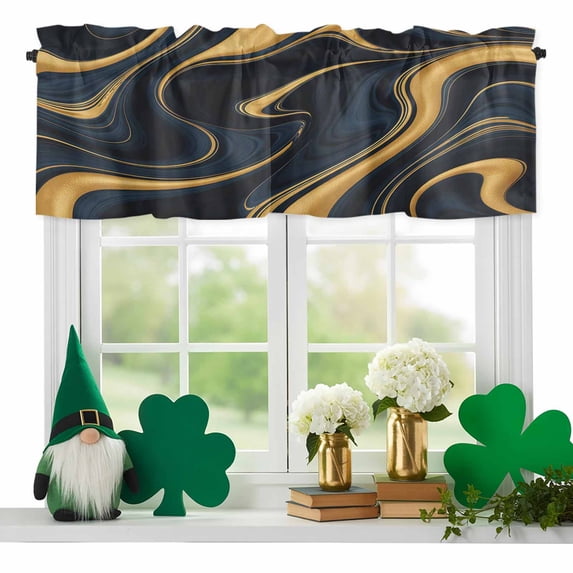 Gold Marble Texture Valances for Windows, Abstract Navy Blue Gold Water ...