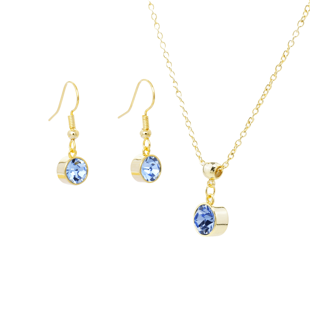 Gold March Birthstone Necklace and Drop Earrings Set with Bohemian ...