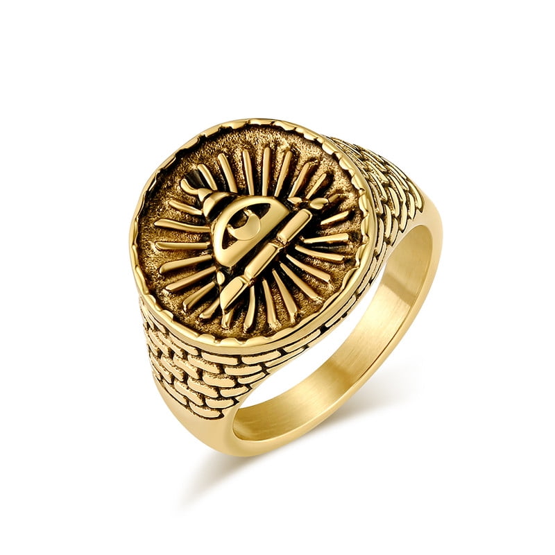 Gold Masonic All-Seeing Eye Ring - Men's Stainless Steel Statement Jewelry - Walmart.com