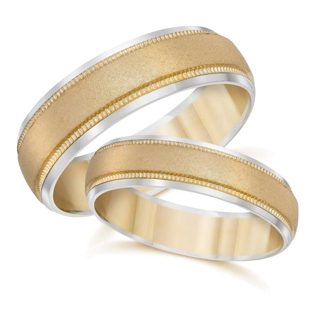 Pompeii3 Gold Matching His Hers Two Tone Wedding Band Ring Set ...