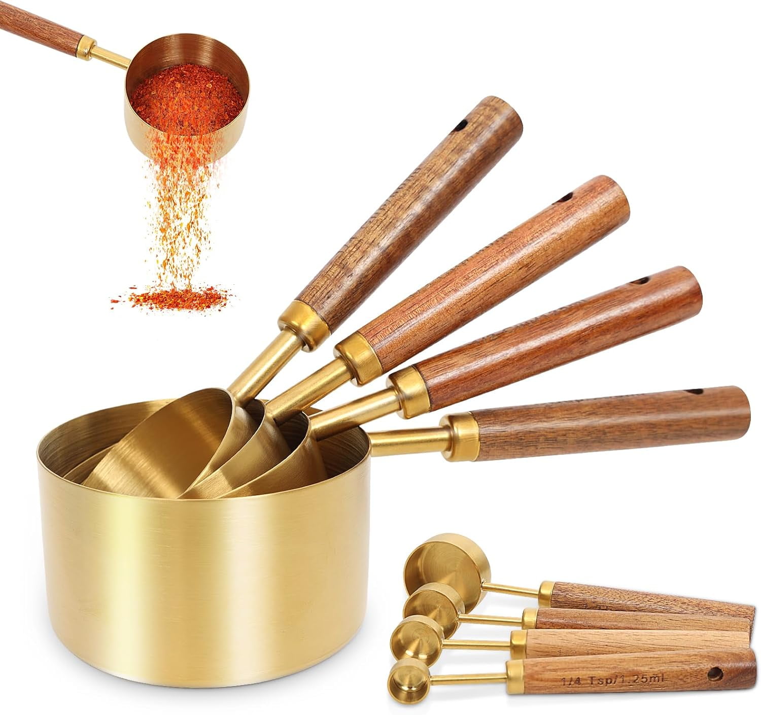 Gold Measuring Cups Set of 8, US Measurements with Metric and Fragrant ...