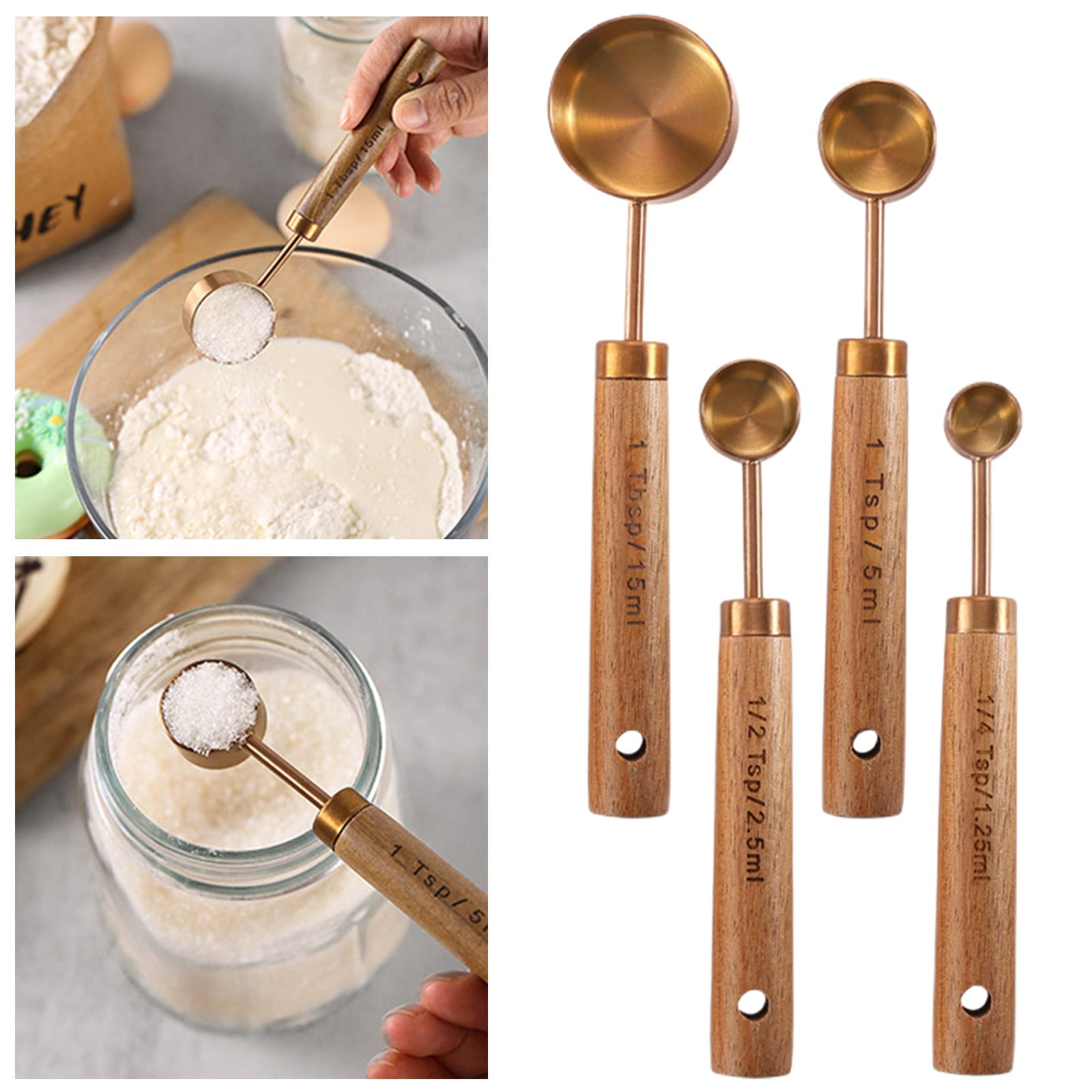 Gold Measuring Cups and Spoons Set - Stainless Steel Kitchen Measuring ...