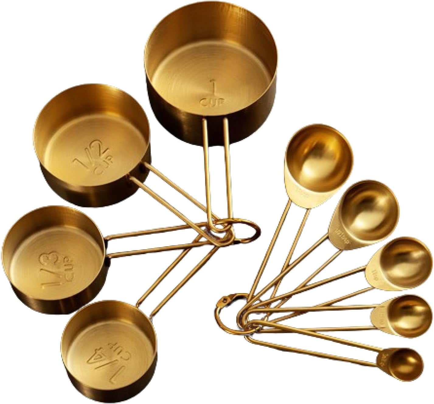 Gold Measuring Cups and Spoons Set – Stackable 9 Piece Brass Measuring ...