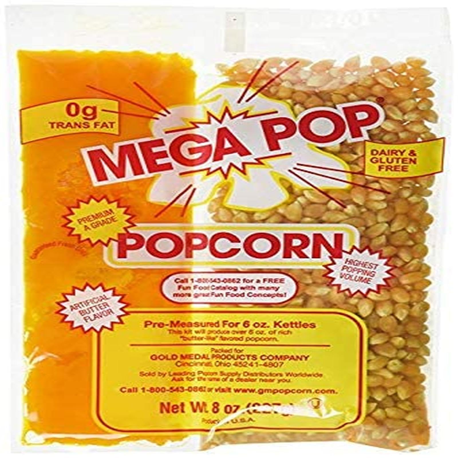 Gold Medal Mega Pop Butter Corn/Oil/Salt Kits 8 oz. Pouch (Pack of 6 ...