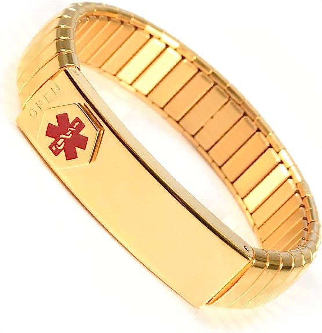 Gold Medical Alert Bracelets for Men, 21CM, Elastic Bangles, Come with ...