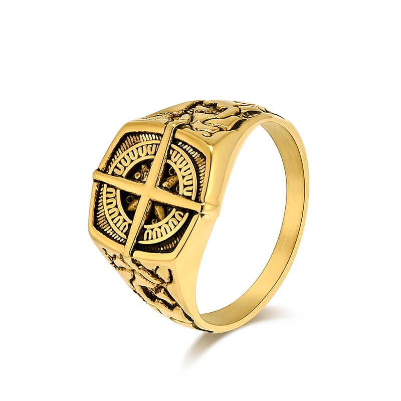 Gold Medieval Cross Shield Ring - Men's Stainless Steel Statement ...