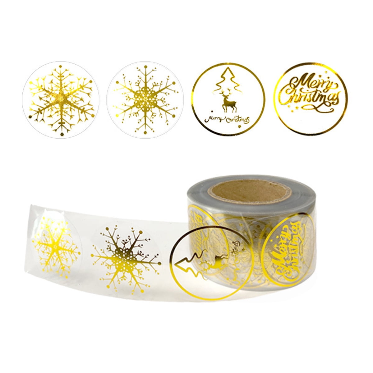 Gold Merry Christmas Stickers Roll Clear Round Christmas Stickers ...