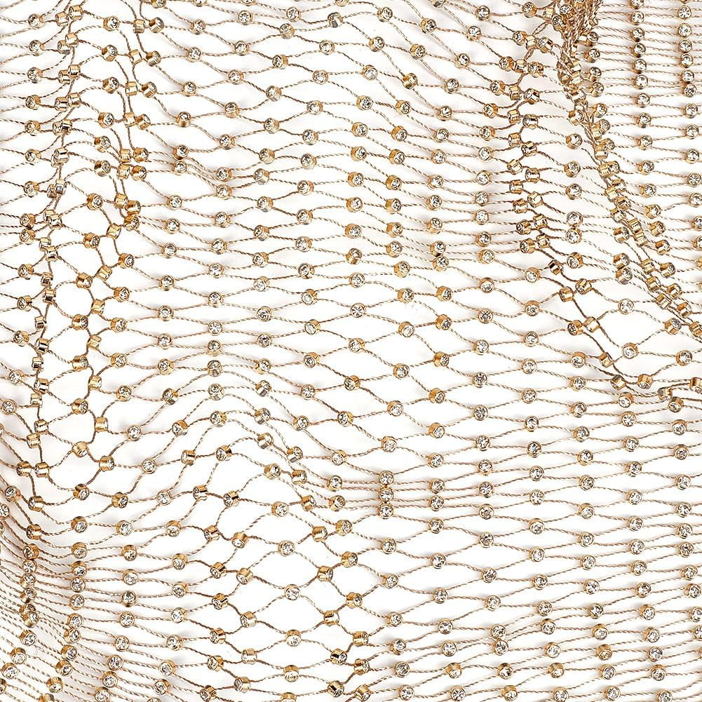 Gold Mesh Fabric with Shiny 13.8 Inchx2 Yards Rhinestone Fishnet ...