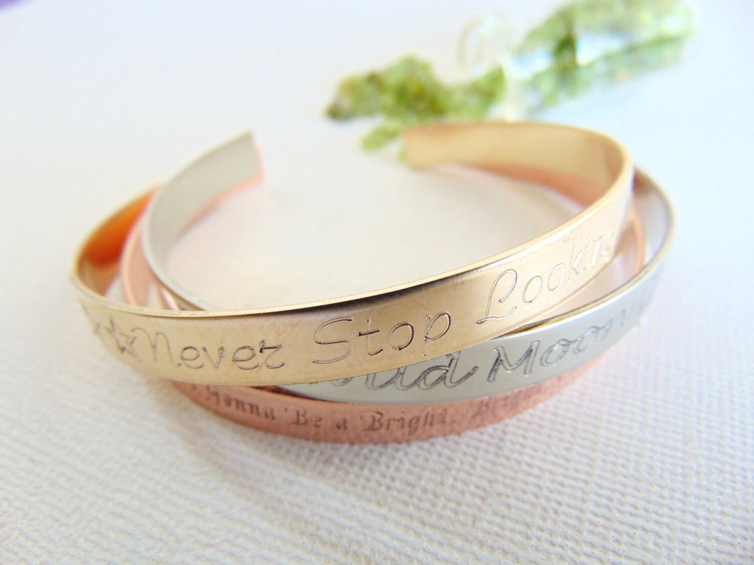 Gold Message Cuff, engraved quote bangle, personalized bridesmaid ...