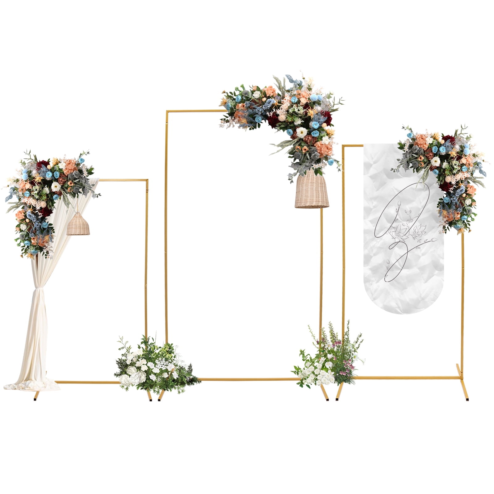 Gold Metal Arch Backdrop Stand, Wedding Arch Frame Set of 3 Gold Square ...