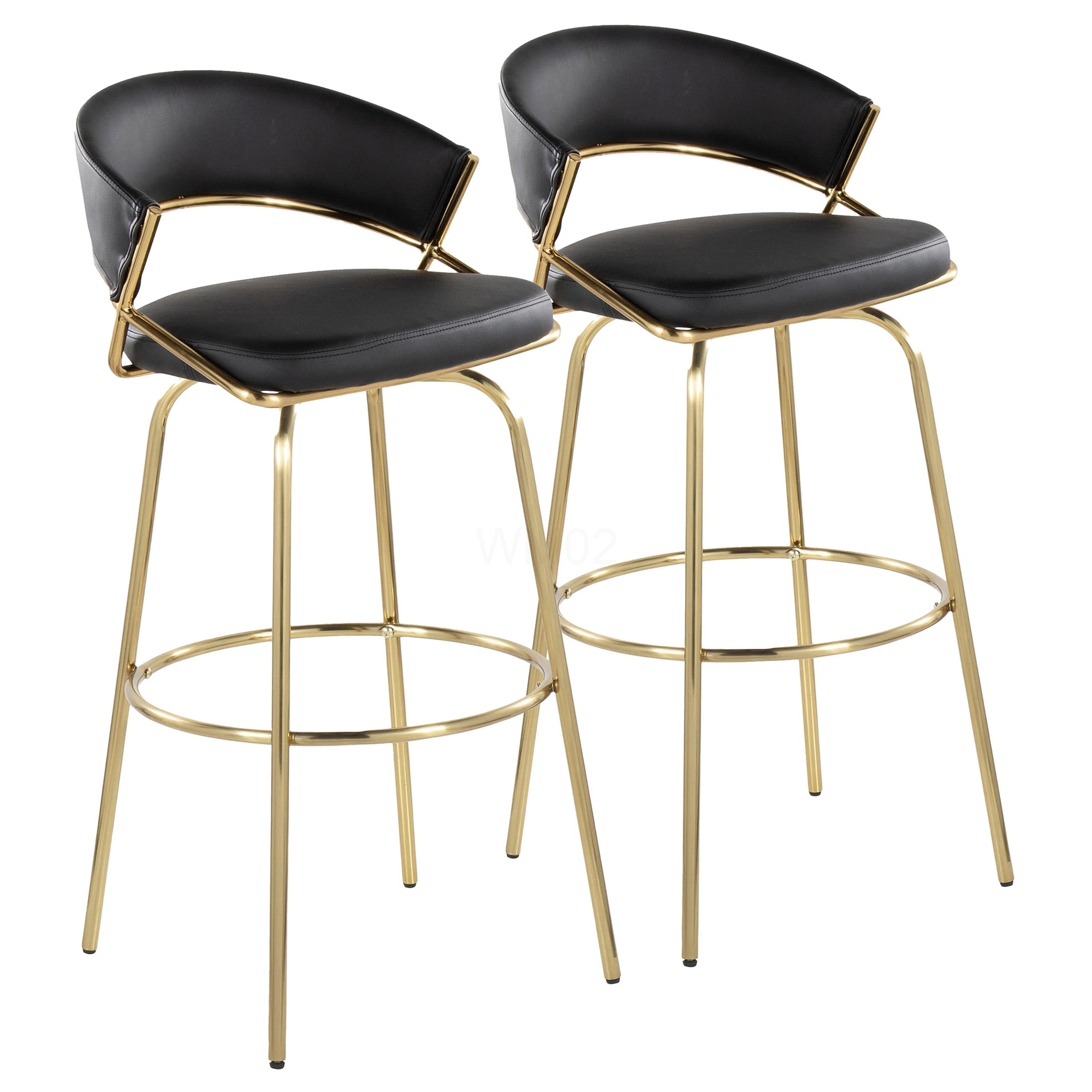 Gold Metal Bar Stools Set of 2 with Black Faux Leather Upholstery and ...