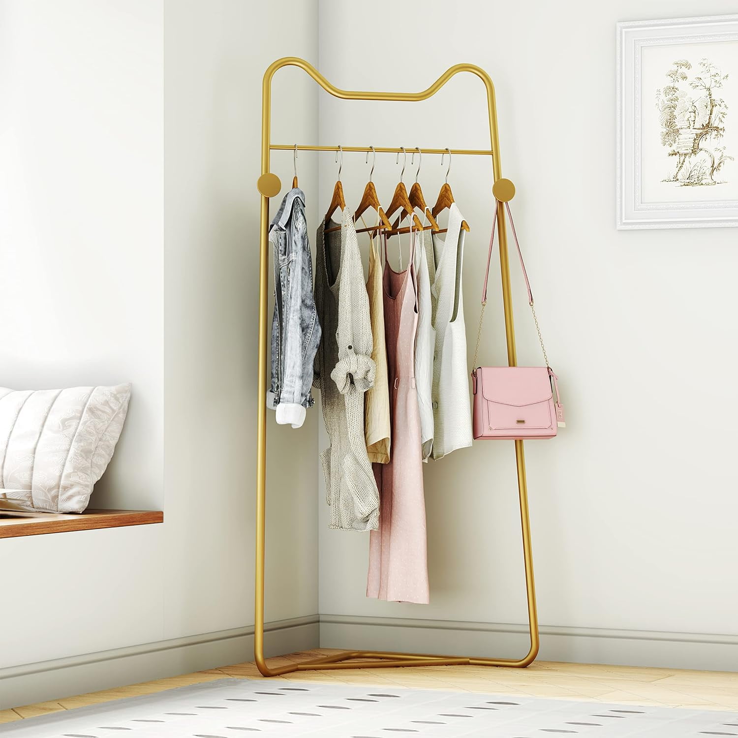 Gold Metal Corner Coat Rack, Modern Clothing Rack Hall Tree with 2 ...