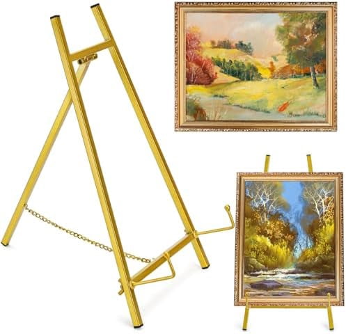 Gold Metal Easel Stand, 16" Large Picture Art Stand, Tripod Mirror ...
