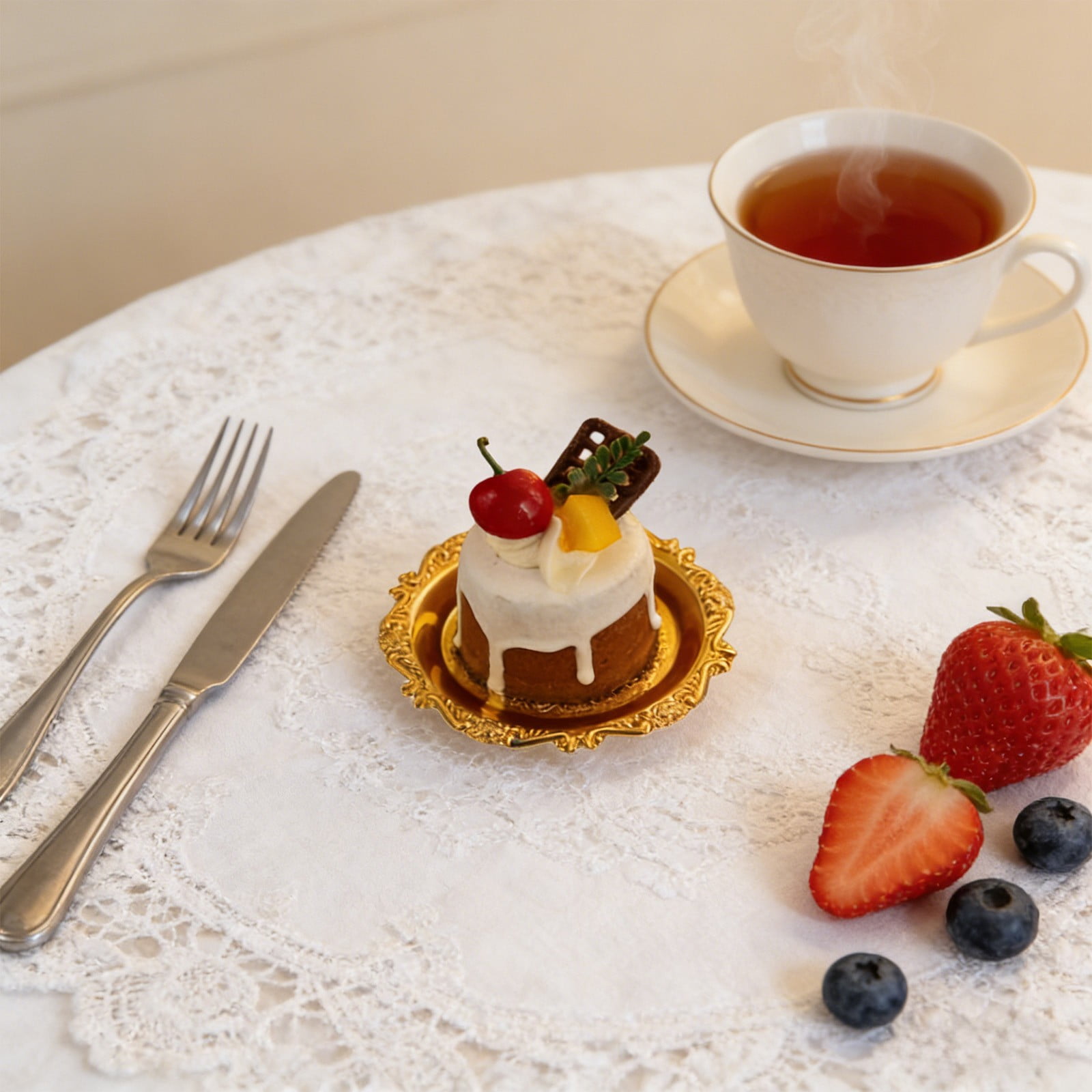 Gold Metal Embossed Tray 7.87in Decorative Dessert Snack Jewelry ...