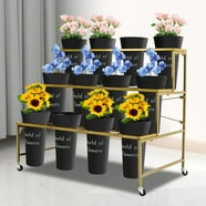 Displays2go 50" H 3-Tier Silver Rolling Flower Rack with 9 Galvanized ...