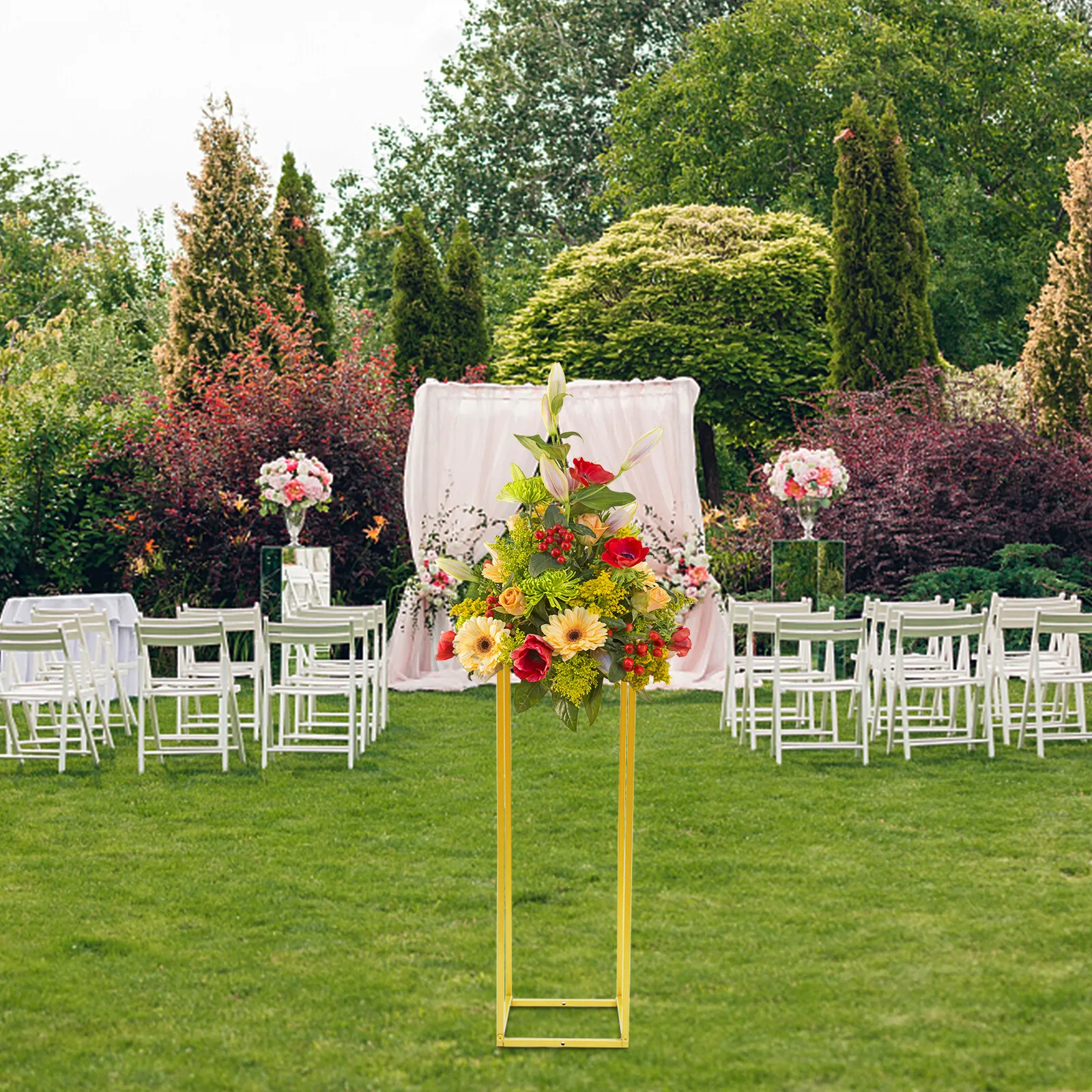 Gold Metal Flower Stand Wedding Decoration Centerpiece Cube Frame ...