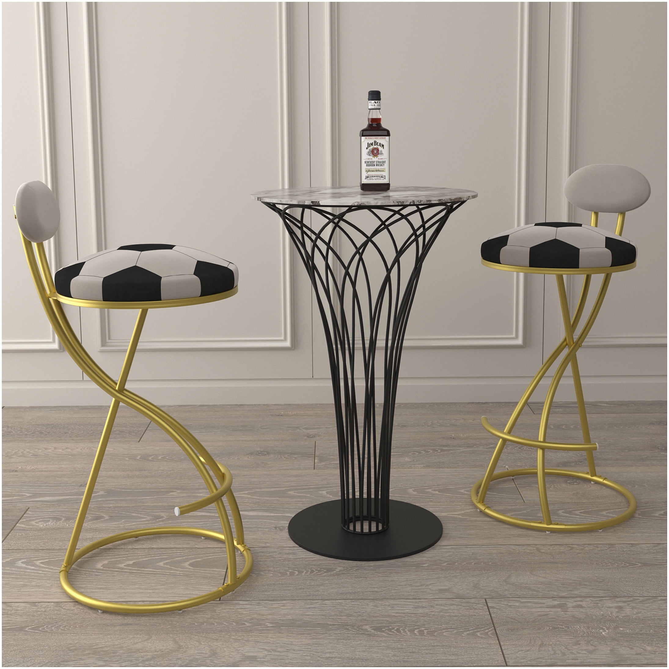 Gold & Cream Velvet Football Print Bar Stools - Set of 2 Counter Height ...