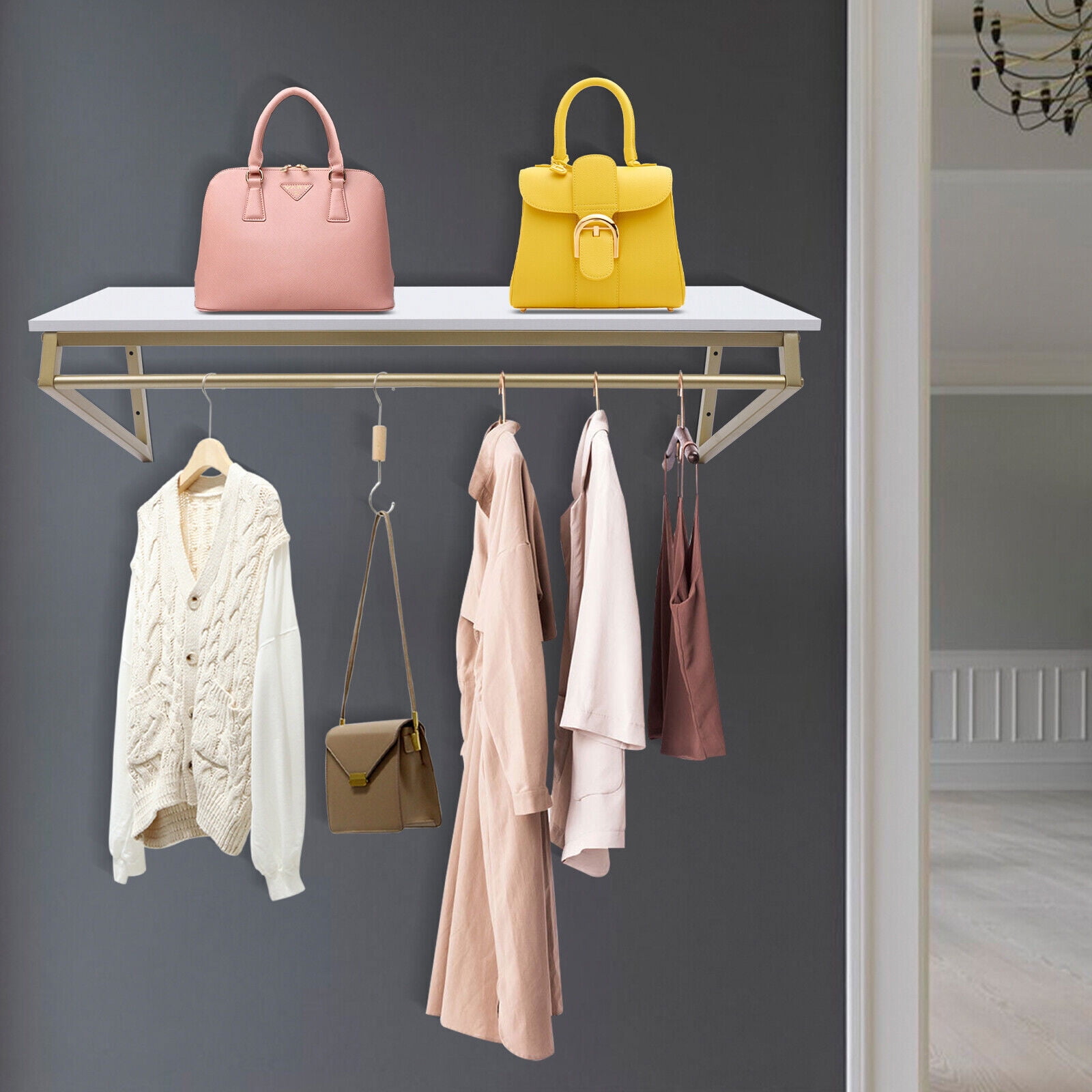 Gold Metal Garment Clothes Rack Clothing Rack Clothes Wall Shelf Hanger ...