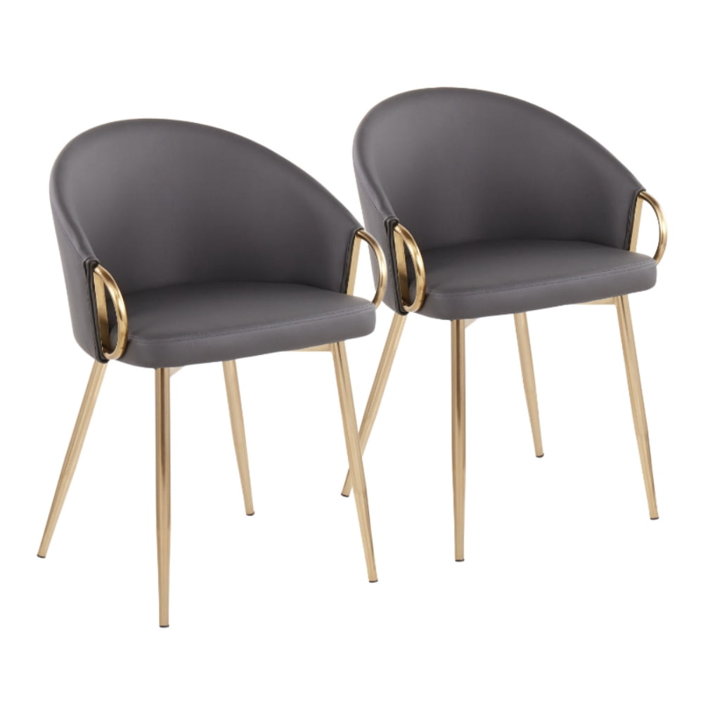 Gold Metal and Gray Faux Leather Dining Chairs Set of 2 - Contemporary ...