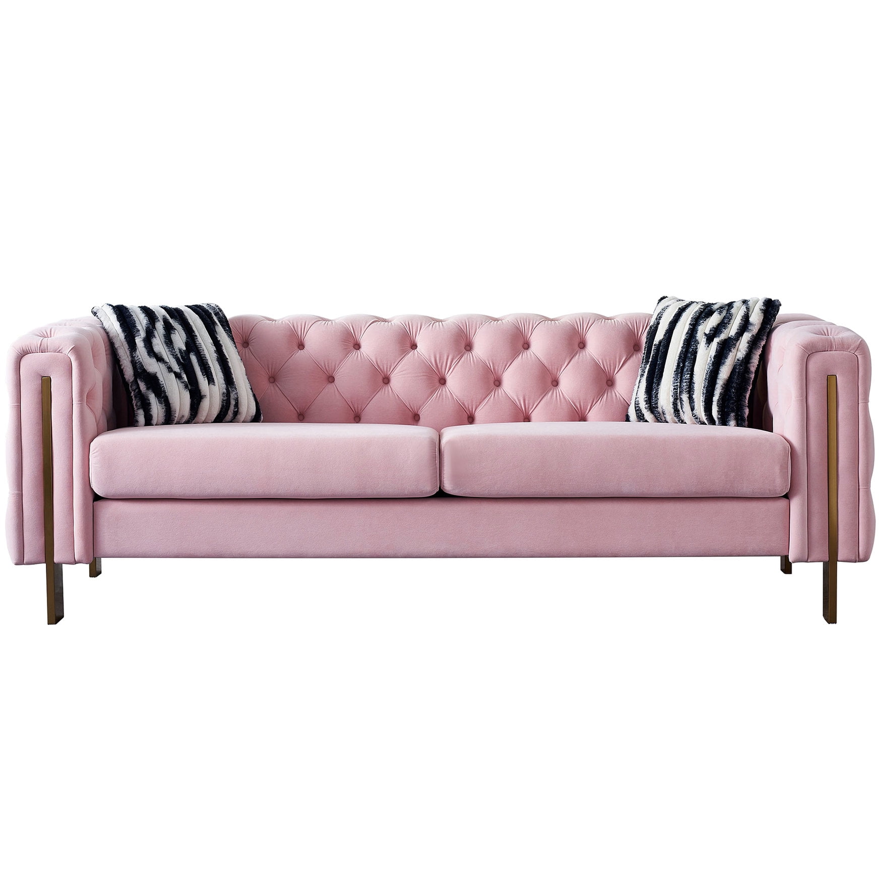 Gold Metal Legs, Button Tufting - Elegant Sofa for Office Waiting Area ...