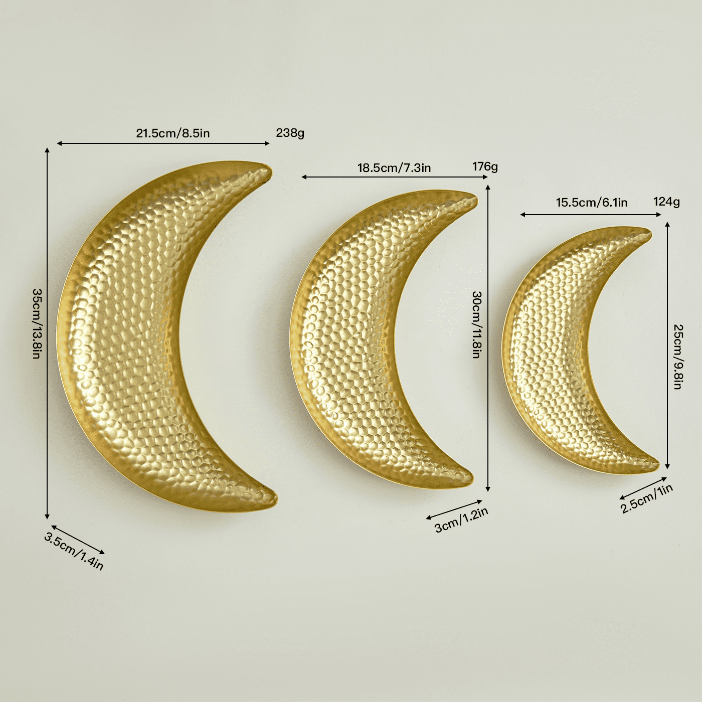 Gold Metal Moon Platter Set, 3 Pcs Hammered Serving Tray, Elegant ...