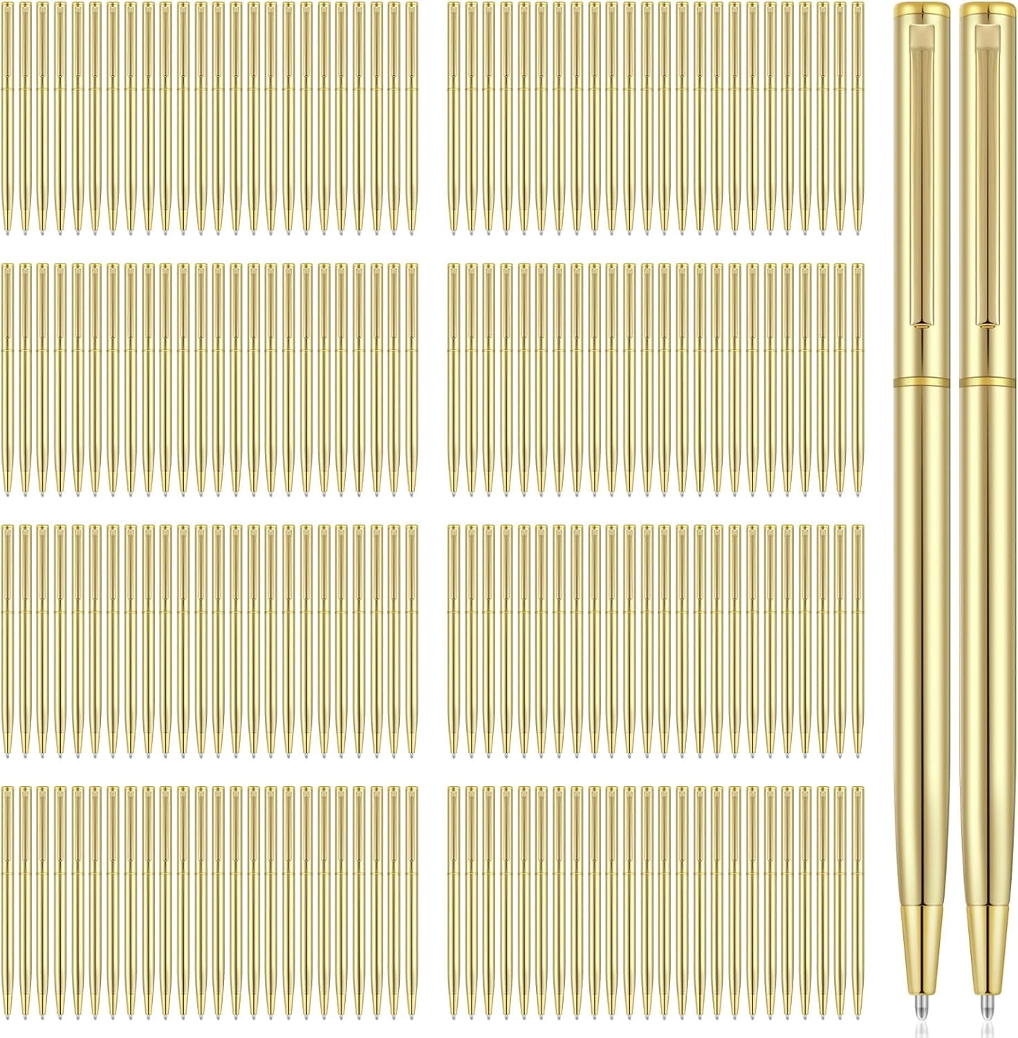 Gold Metal Slim Ballpoint Pens Bulk Retractable Metallic Black Ink 1 mm ...
