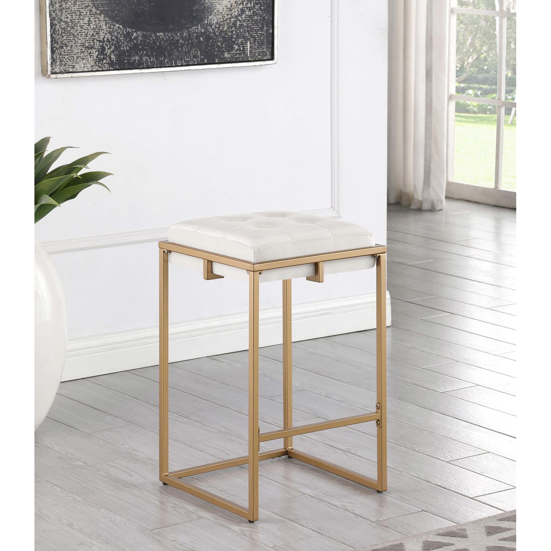 Gold Metal Square Stools with Beige Velvet and Footrest - Relaxing ...