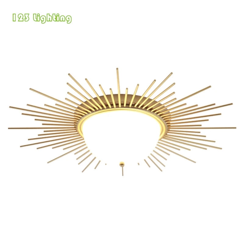 Gold Metal Sun LED Ceiling Light Unique Parlor Bedroom Ceiling Lamp ...