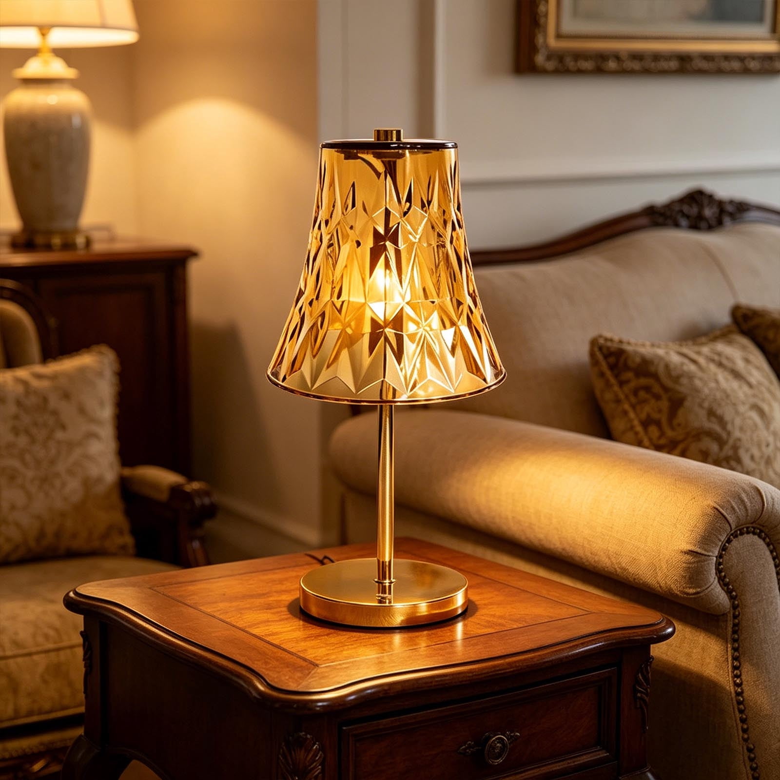 Gold Metal Table Lamp Bedside Nightstand Touch Rechargeable Vintage ...