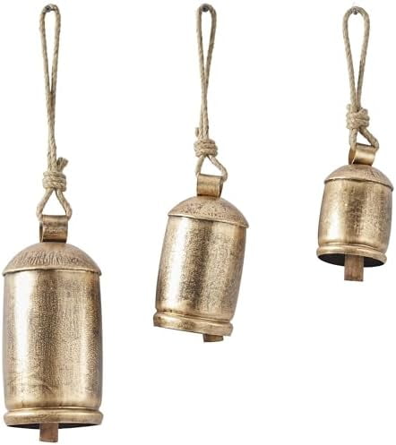 Gold Metal Tibetan Inspired Decorative Giant XL Cow Bells with Jute ...