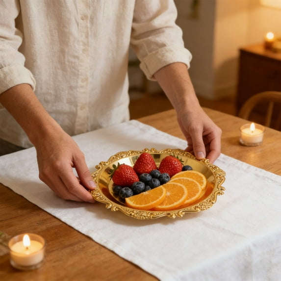 Gold Metal Tray 1PC， Decorative Catchall Dish For Vanity Organizer ...