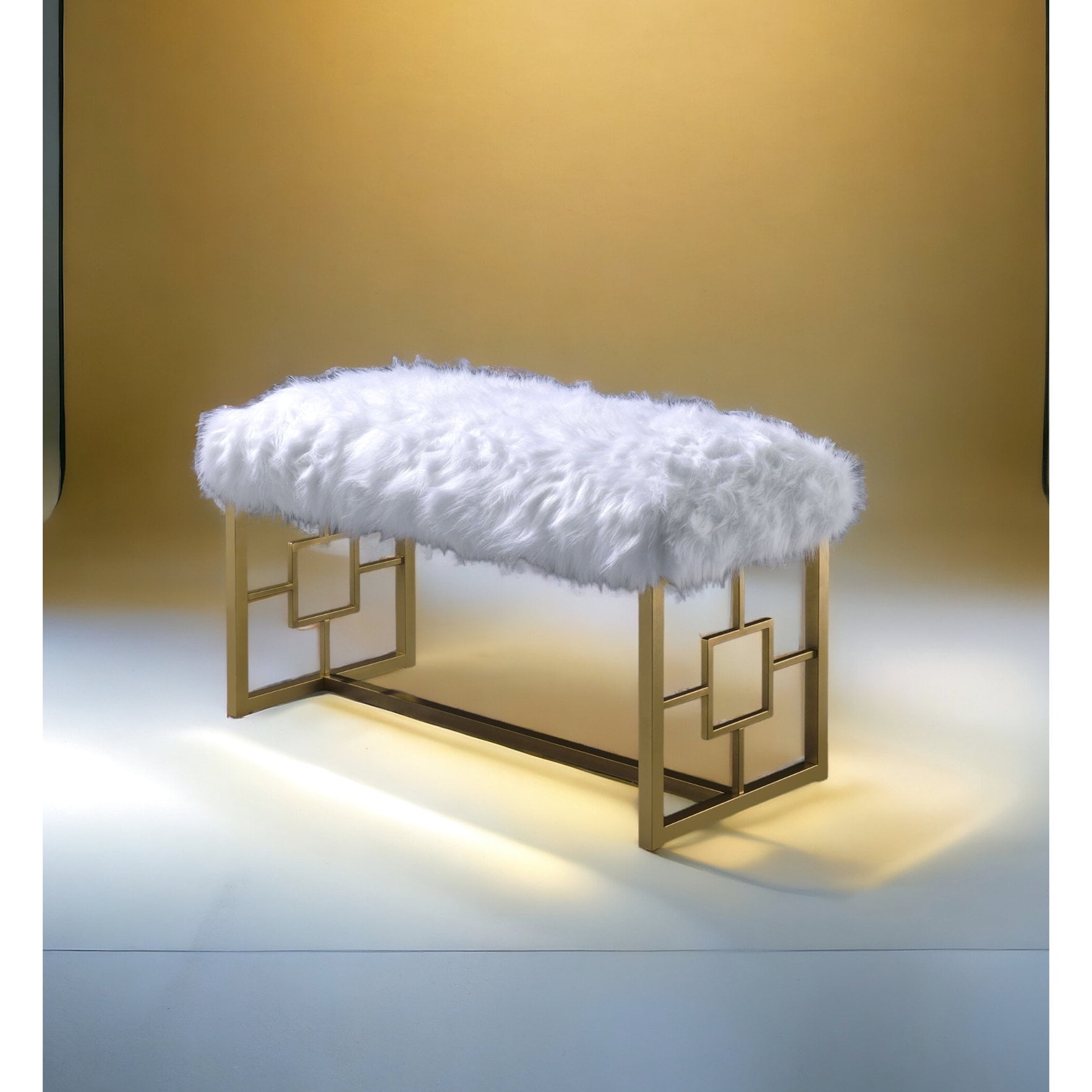 Gold Metal Tube & Faux Fur - Non - Storage Bench - Entryway - Stylish ...