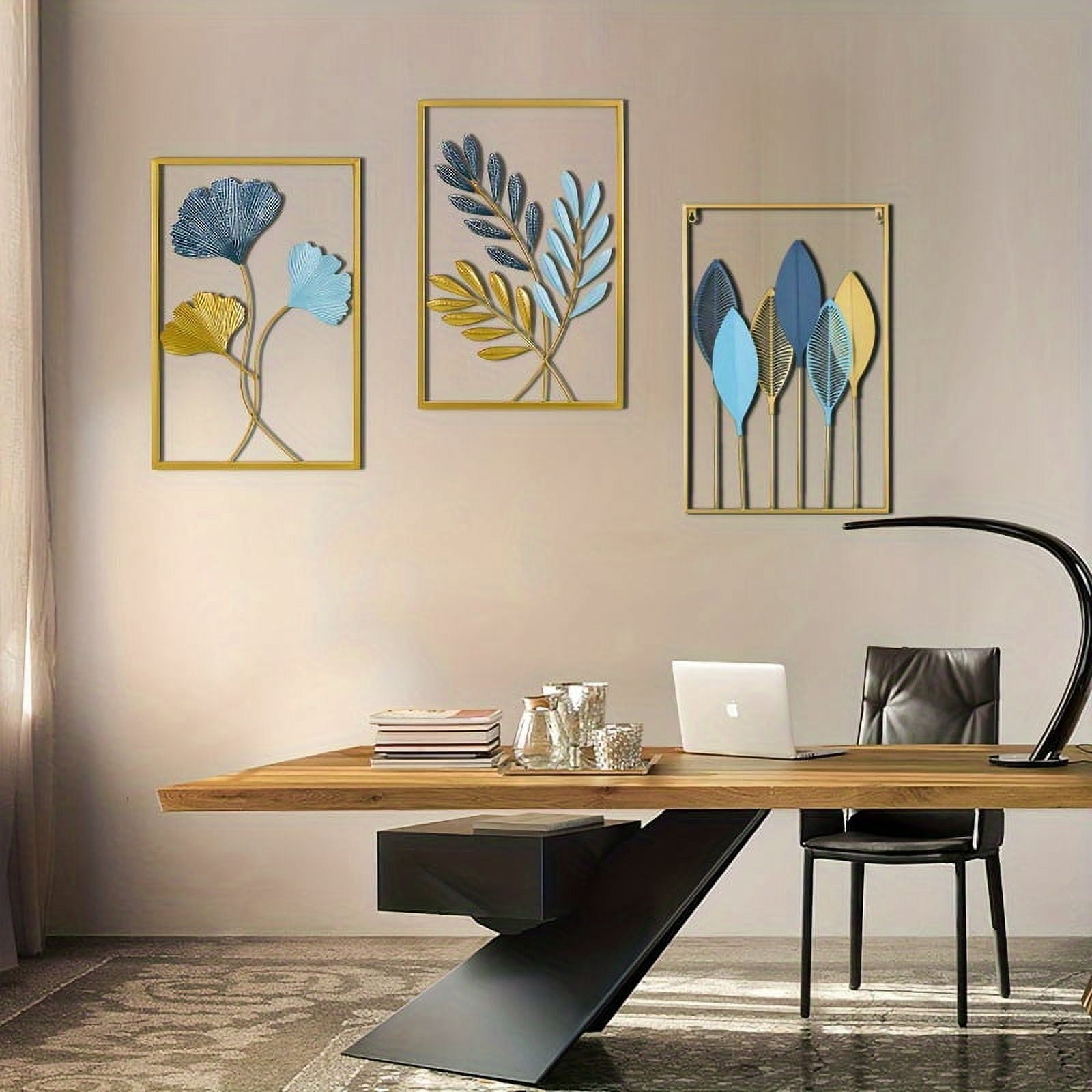 Gold Metal Wall Art - Set of 3 Modern Wall Decor, Elegant Metal Wall ...