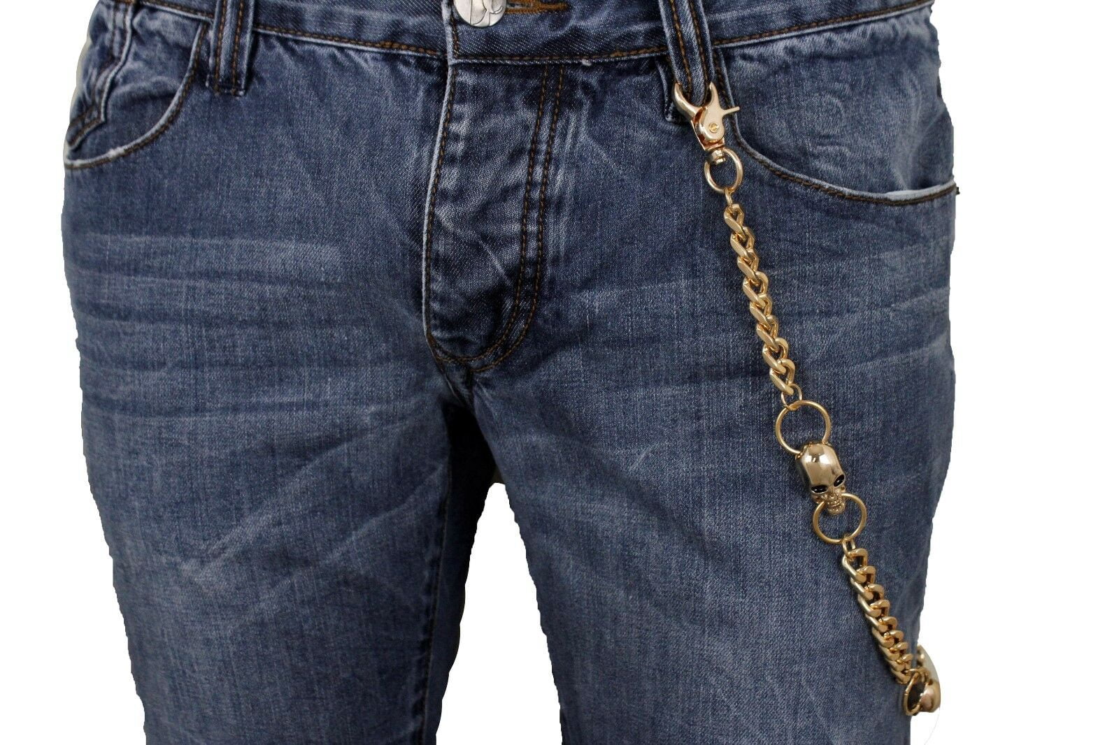 Gold Metal Wallet Chain Links Key Chain Trucker Skeleton Skull Charms ...