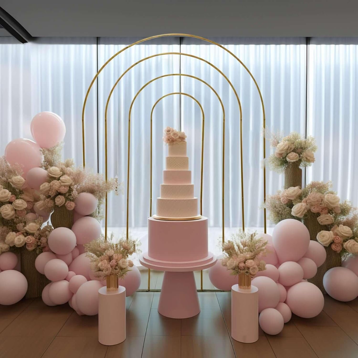 Gold Metal Wedding Arch Frame , Backdrop Stand for Balloon Flower Decor ...