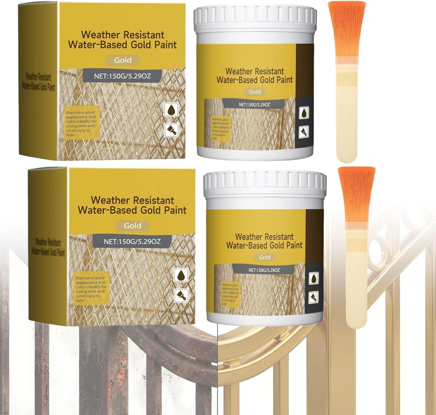 Gold Metallic Acrylic Paint – Water Based Gold Leaf Paint for Wood ...